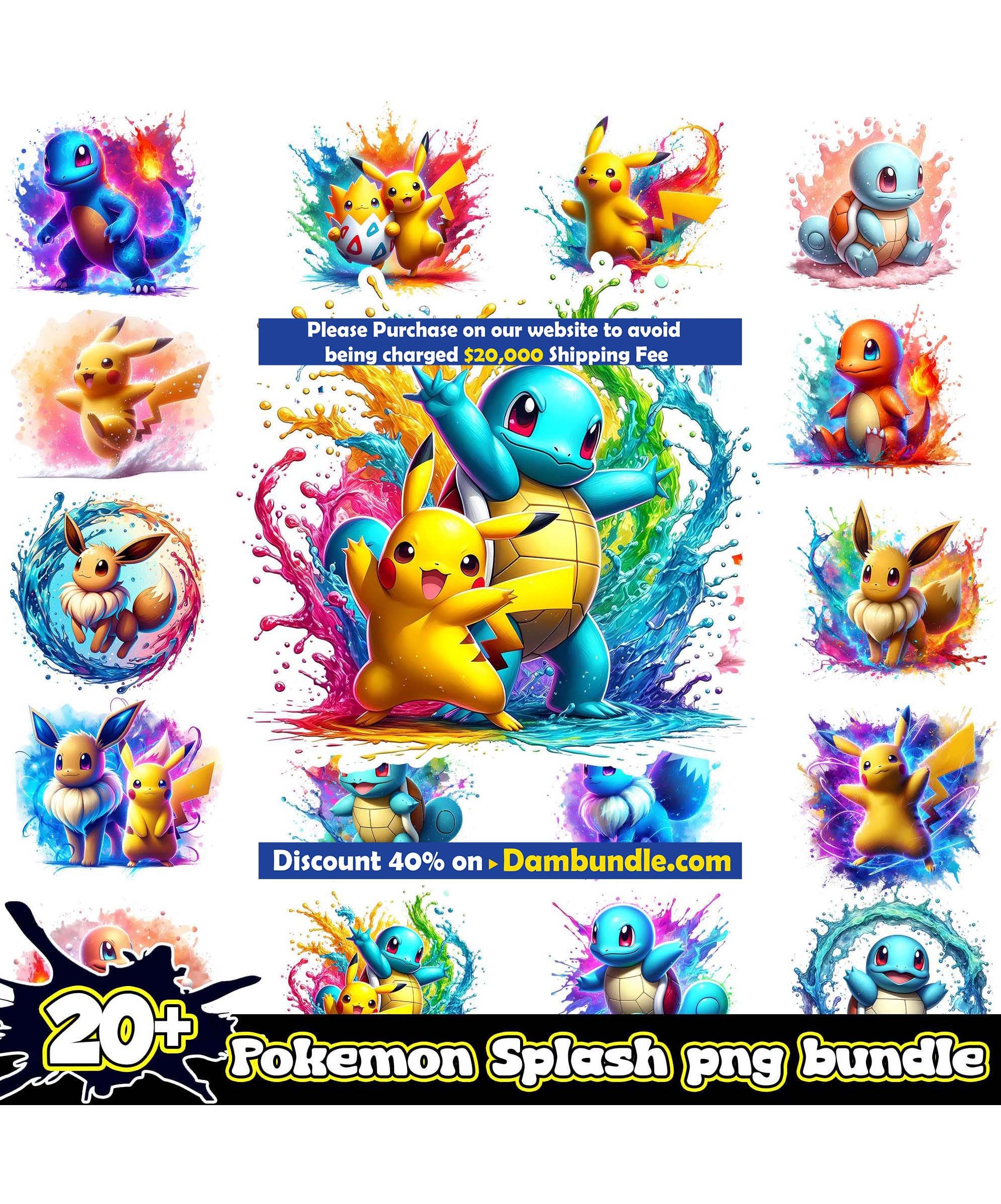 Pokemon Splash and Watercolor Png Bundle, Pikachu Splash and Watercolor ...