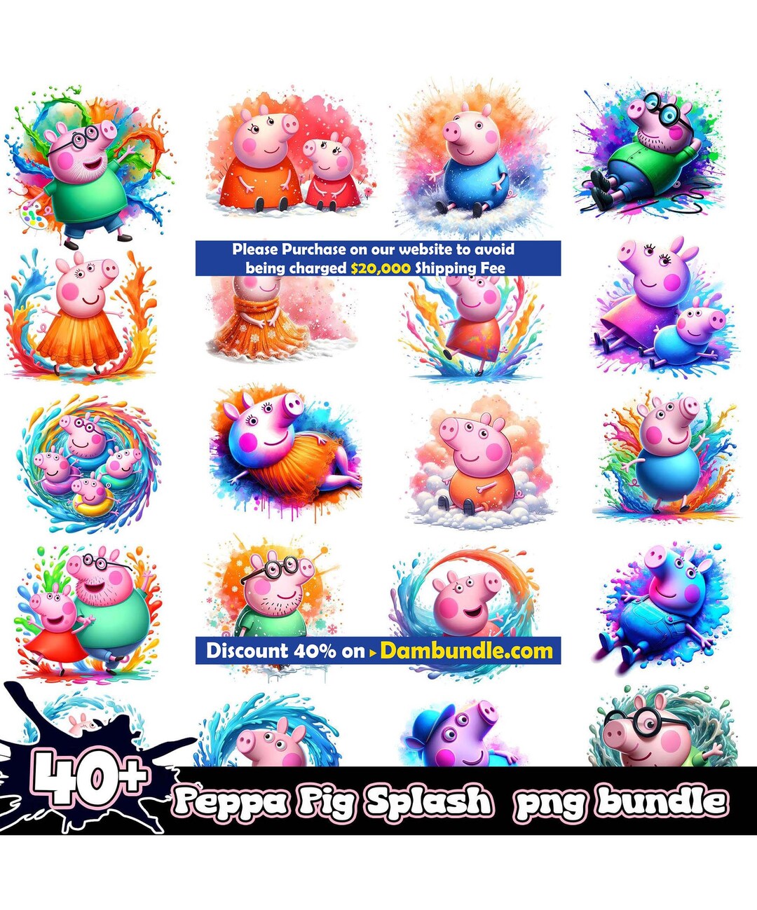 New Peppa Pig Splash and Watercolor Png Bundle, Cartoon Png Bundle ...