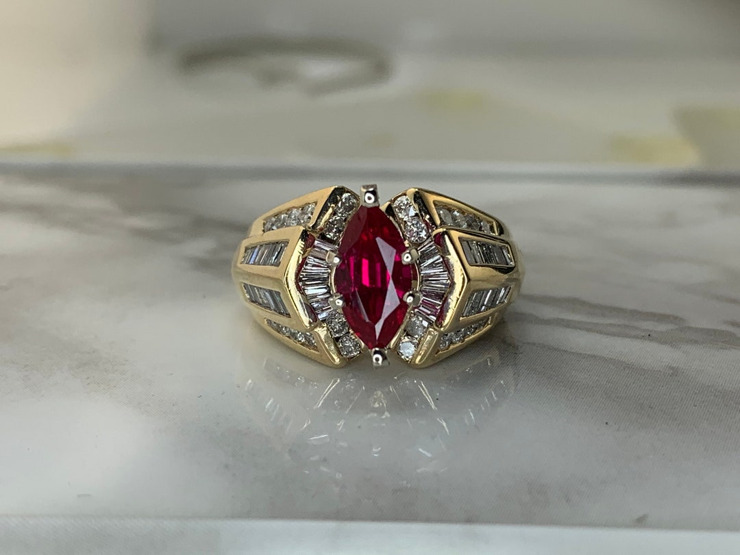 Estate 14kt LC Ruby and Diamond Ring - Etsy