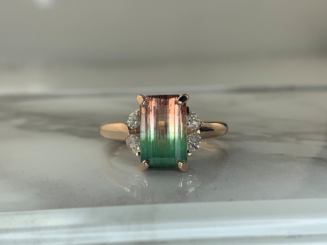 14kt 2.77ct Watermelon Tourmaline and Diamond Ring - Etsy
