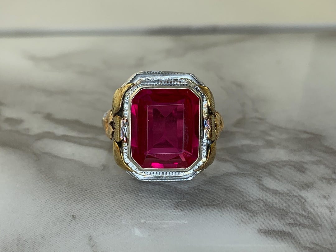 Estate 14kt Synthetic Ruby Ring - Etsy
