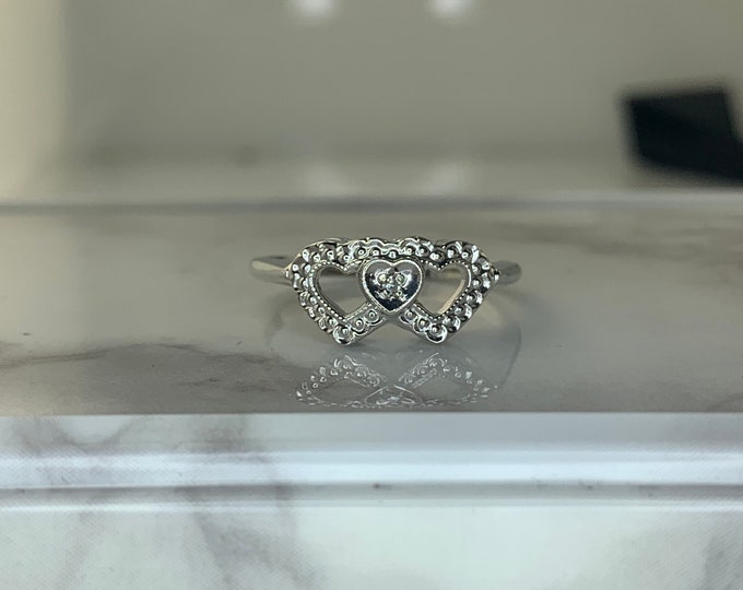 Estate 10kt Double Heart Diamond Ring - Etsy