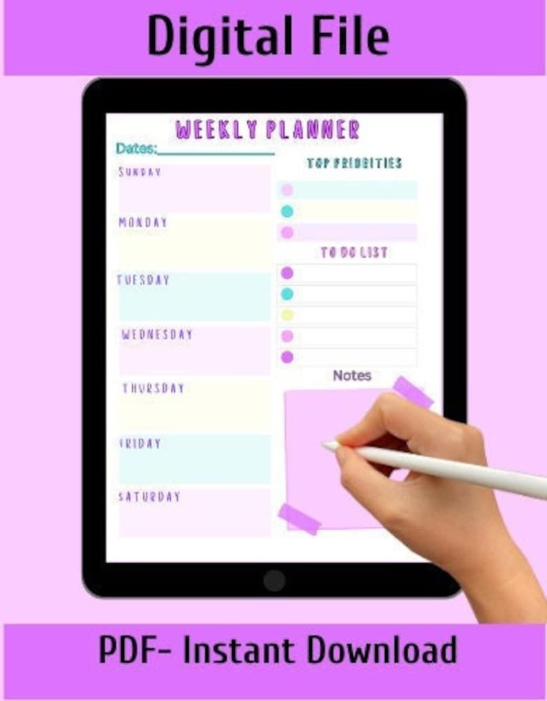 Colorful Weekly Planner Printable - Etsy