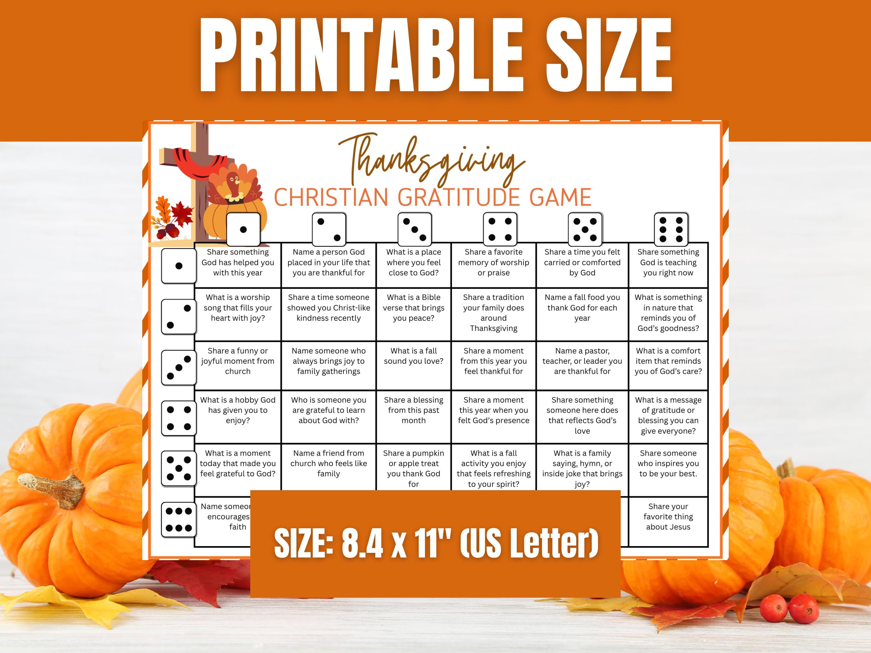 Printable Christian Thanksgiving Gratitude Dice Game | Family, Sunday ...