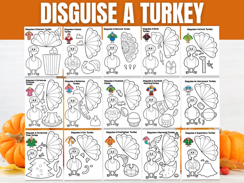 20 X Disguise a Turkey Kids Paper Craft Mega Bundle | Thanksgiving Home ...