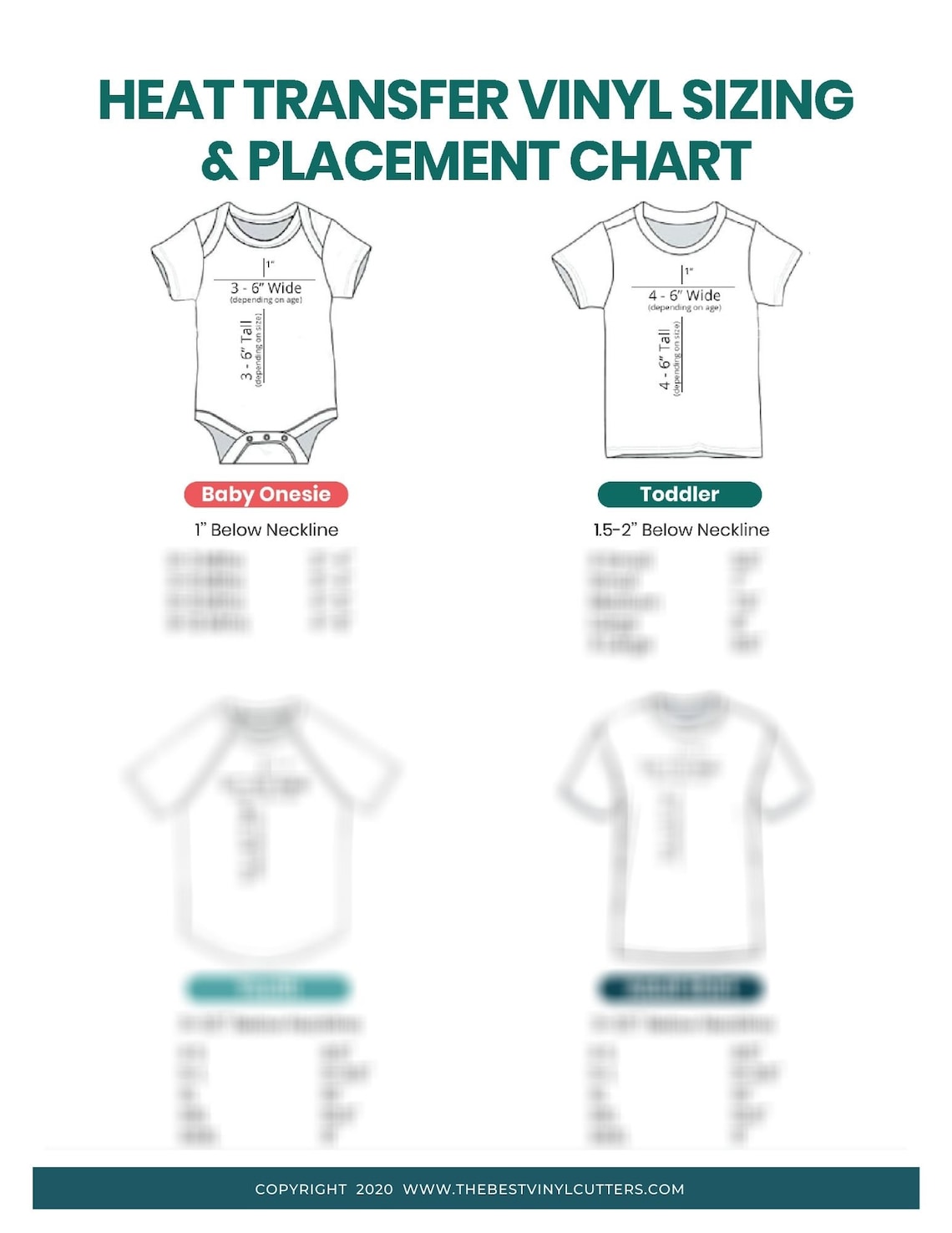HTV Shirt Decals Placement Size Chart Printable Cheat Sheet | Heat ...