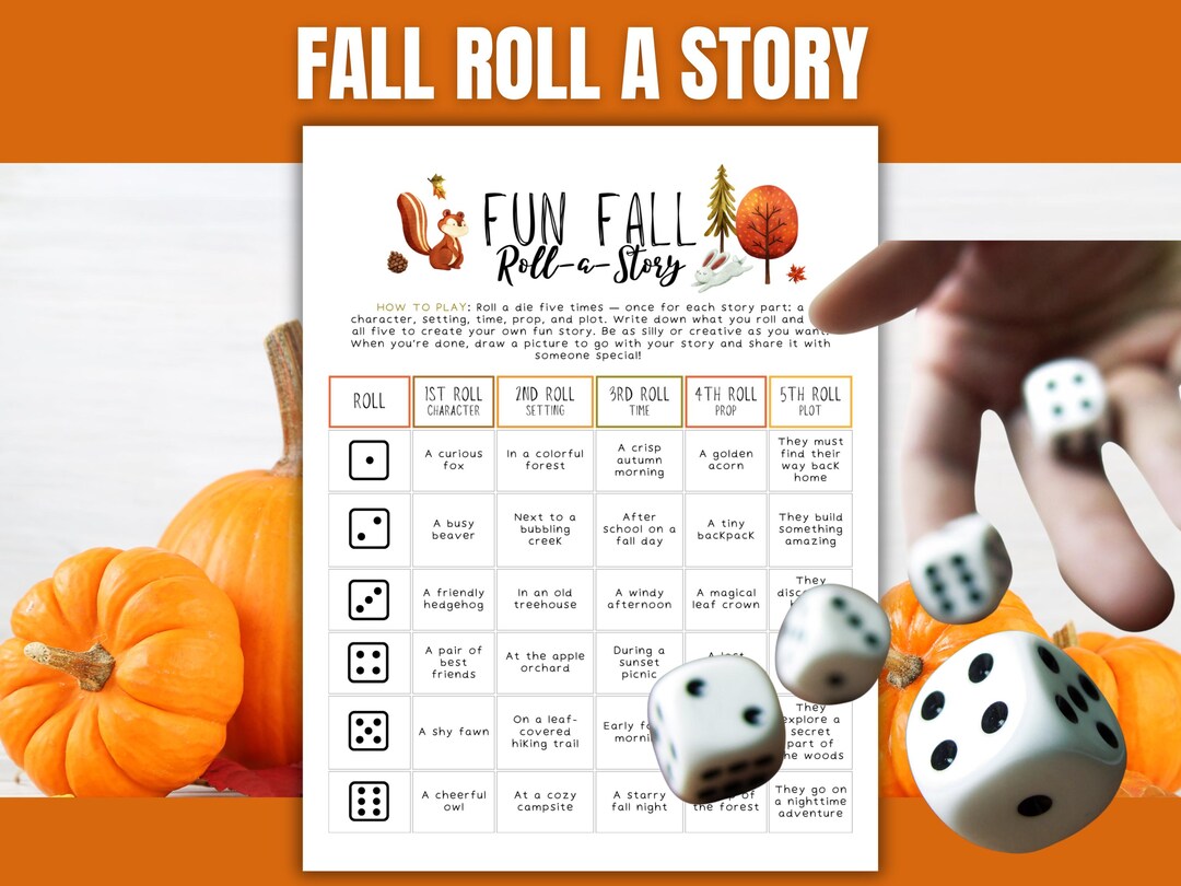 Fun Fall Roll-a-story Dice Game | Printable Storytelling Kids Game ...