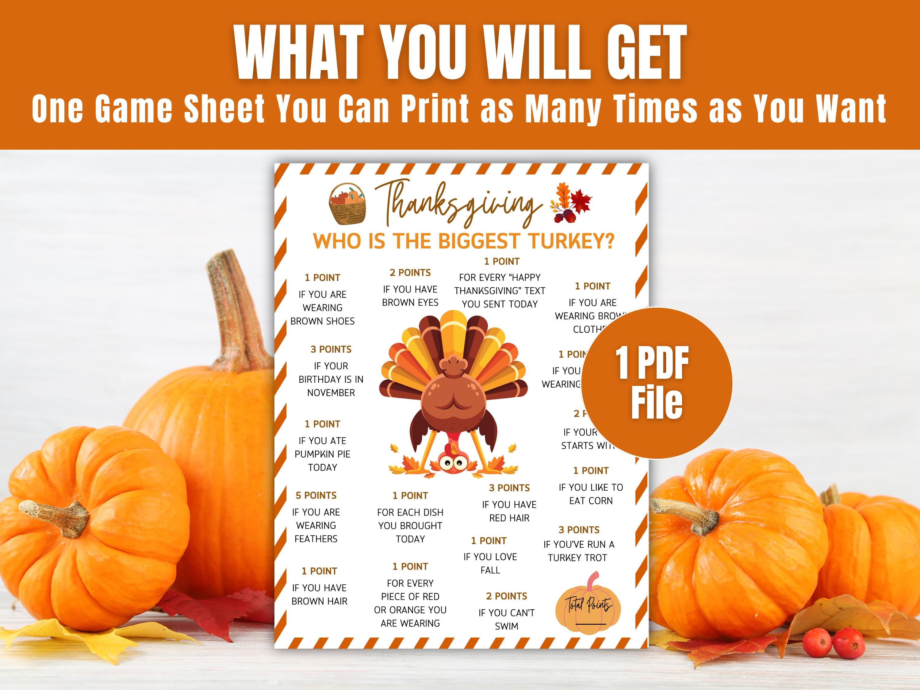 Printable Who is the Biggest Turkey Thanksgiving Game | Fall Party Game ...