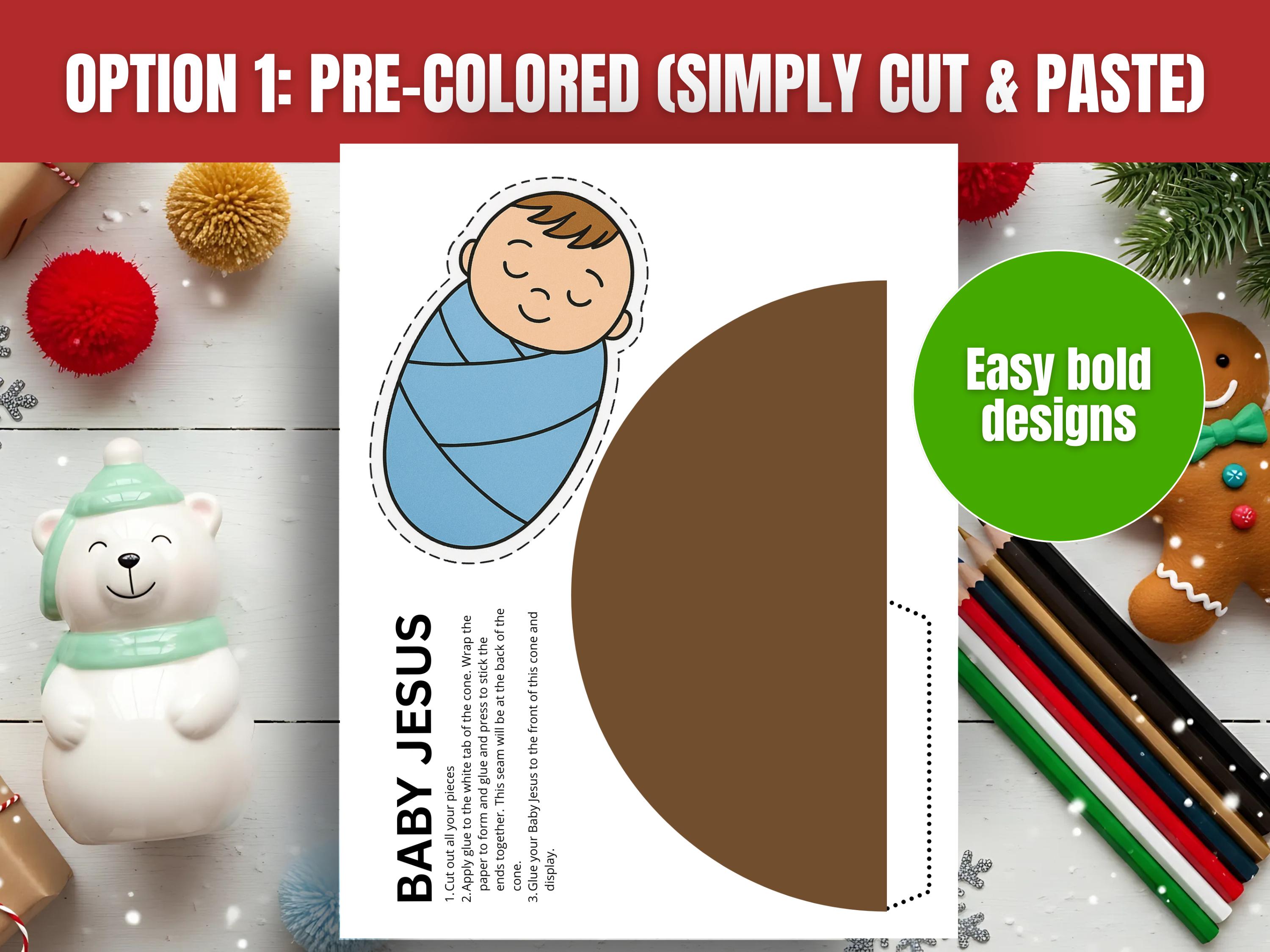 Printable Build a Baby Jesus in Manger Paper Cone Nativity Cut & Paste ...