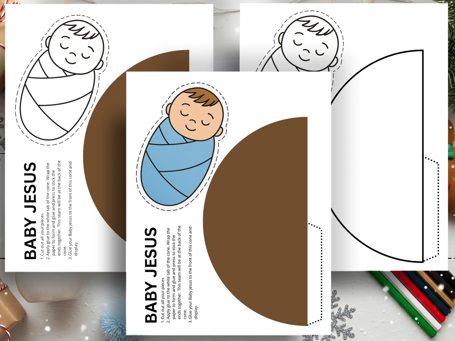 Printable Build a Baby Jesus in Manger Paper Cone Nativity Cut & Paste ...