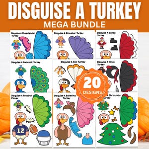 20 X Disguise a Turkey Kids Paper Craft Mega Bundle | Thanksgiving Home ...