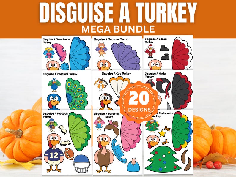 20 X Disguise a Turkey Kids Paper Craft Mega Bundle | Thanksgiving Home ...