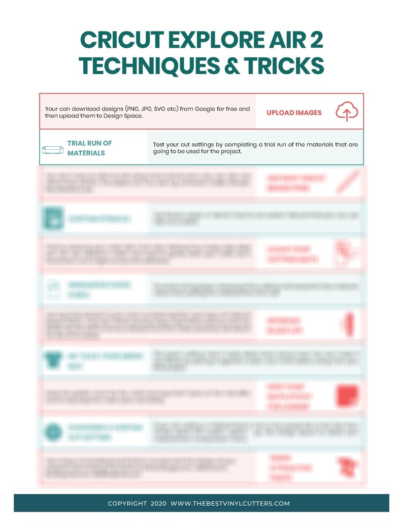 Printable Cheat Sheets for Cricut Explore Air 2 Techniques & Tricks ...