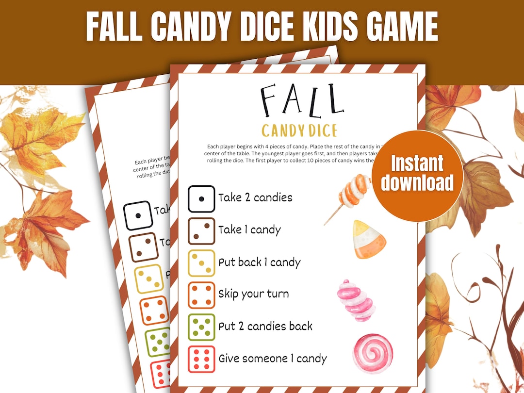 Fall Candy Dice Game | Printable Party Game | Kids Game Activity ...