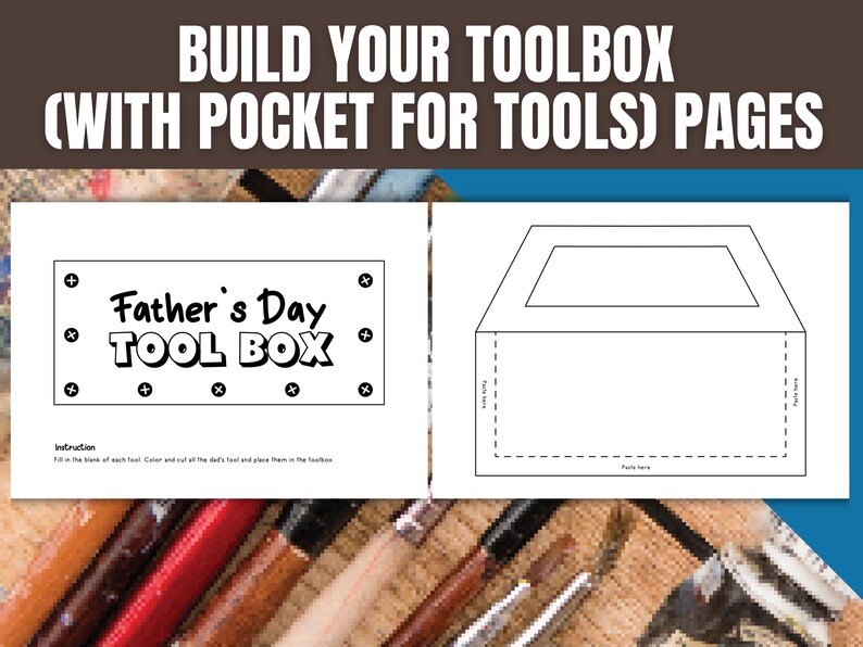 Father's Day Toolbox Coloring Card Craft | Printable Cut & Paste Gift ...