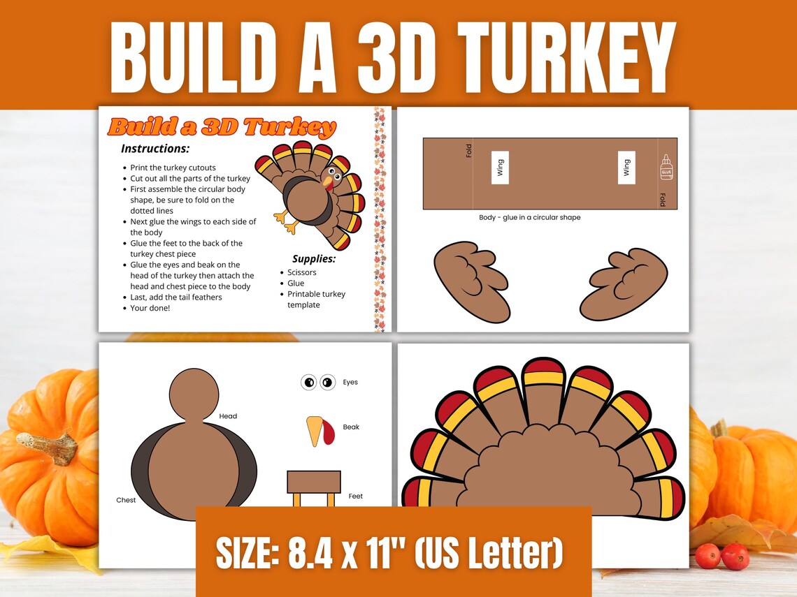 Build a 3D Turkey Craft for Kids | Thanksgiving Paper Craft | Printable ...