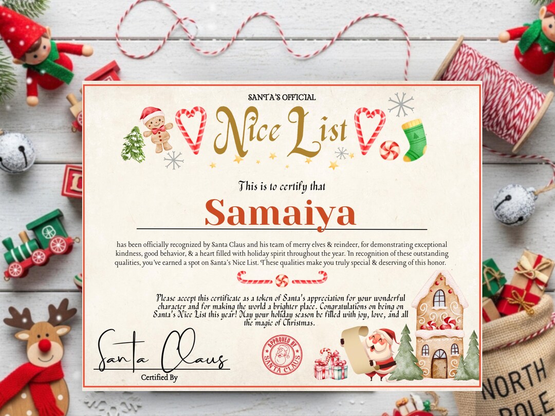 Santa's Official Nice List Certificate for Kids | Printable Christmas ...