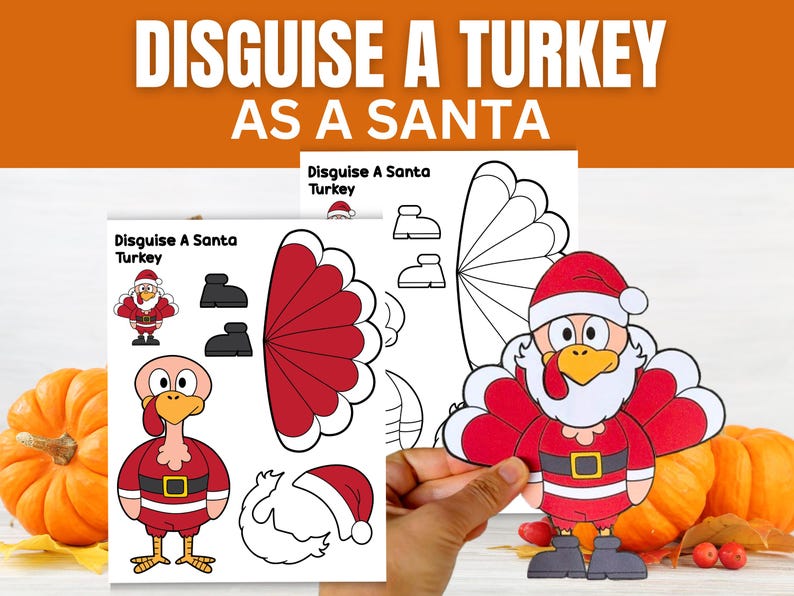 Disguise a Turkey as a Santa Kids Craft | Printable Paper Thanksgiving ...