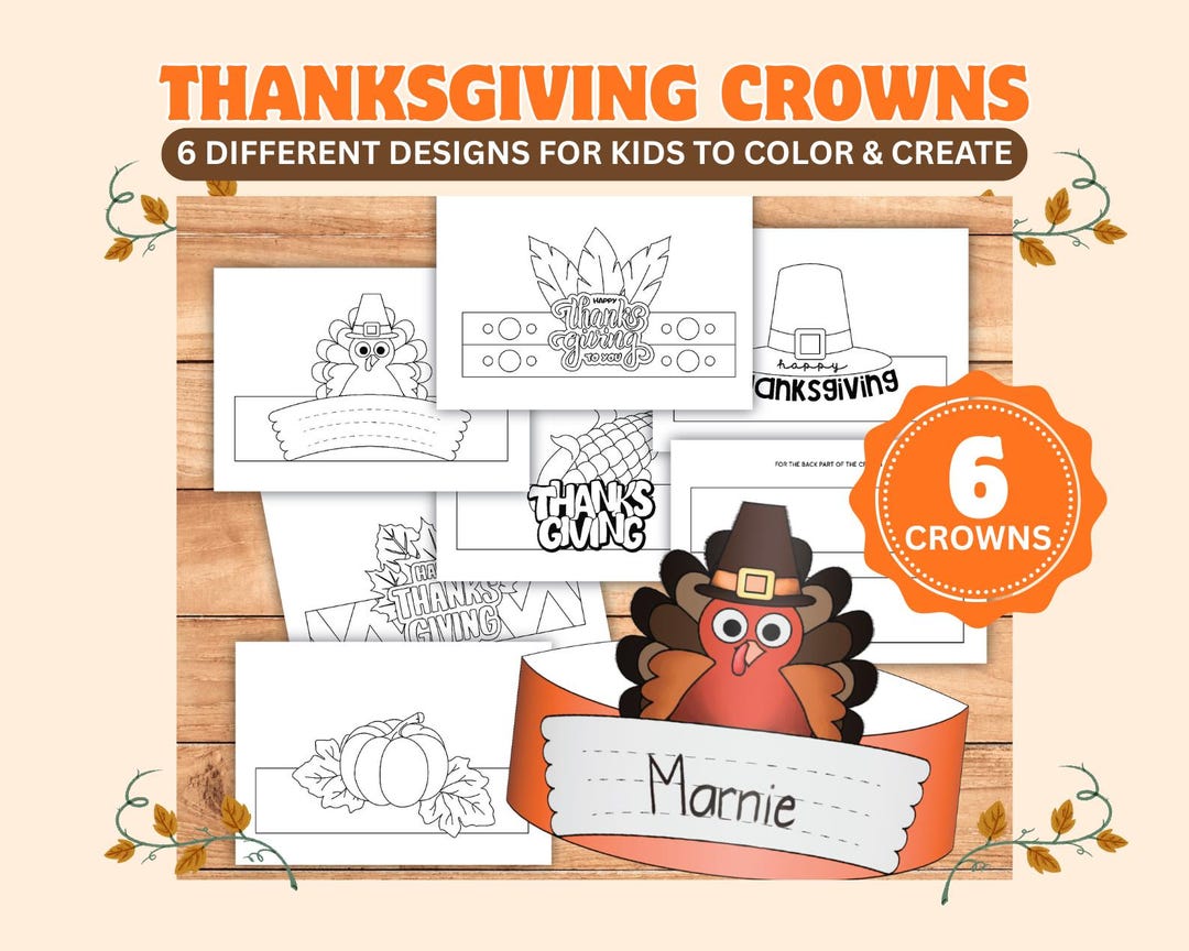 6 X Thanksgiving Crowns for Kids | 6 Printable Thanksgiving Kids Crown ...