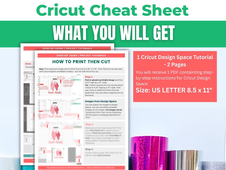 Cricut Design Space Beginners Cheat Sheet: How to Print Then Cut Printable DCS Tutorial for ...
