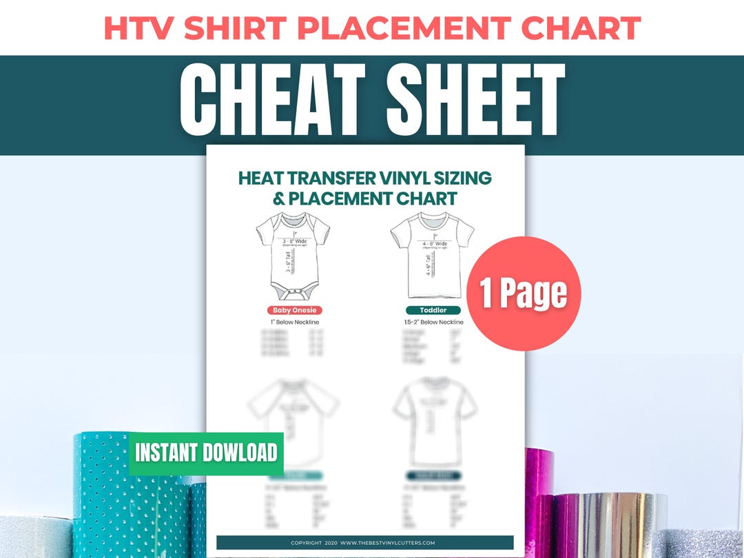 HTV Shirt Decals Placement Size Chart Printable Cheat Sheet | Heat ...