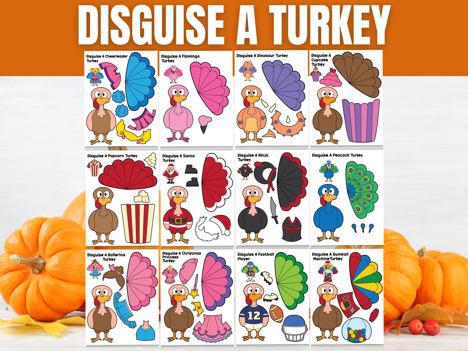 20 X Disguise a Turkey Kids Paper Craft Mega Bundle | Thanksgiving Home ...