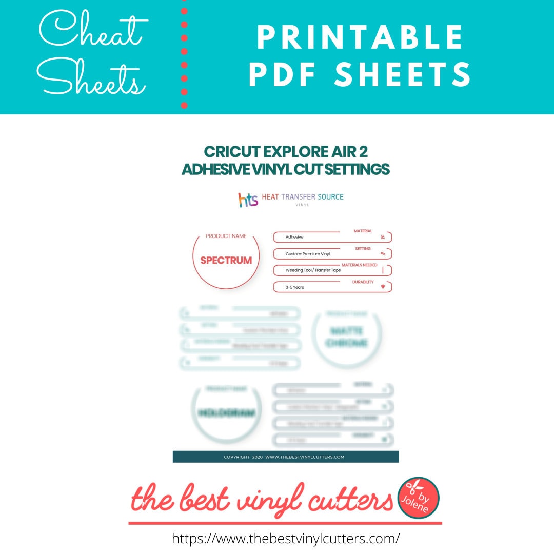 Printable Cheat Sheets for Cricut Explore Air 2 Adhesive Vinyl Cut ...