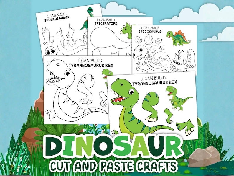 Printable Dinosaur Cut & Paste Crafts for Kids | Build a Dinosaur ...