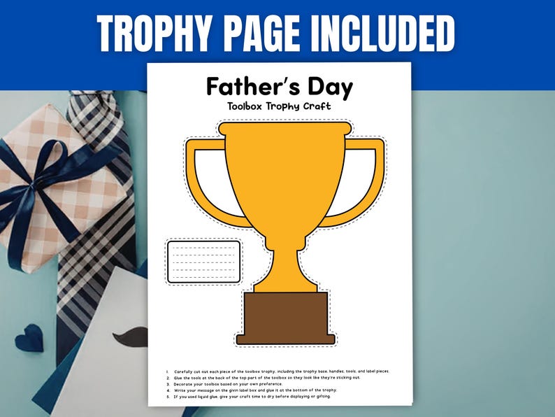 Father's Day Trophy Card Craft | Printable Toolbox Trophy | Dad Card ...