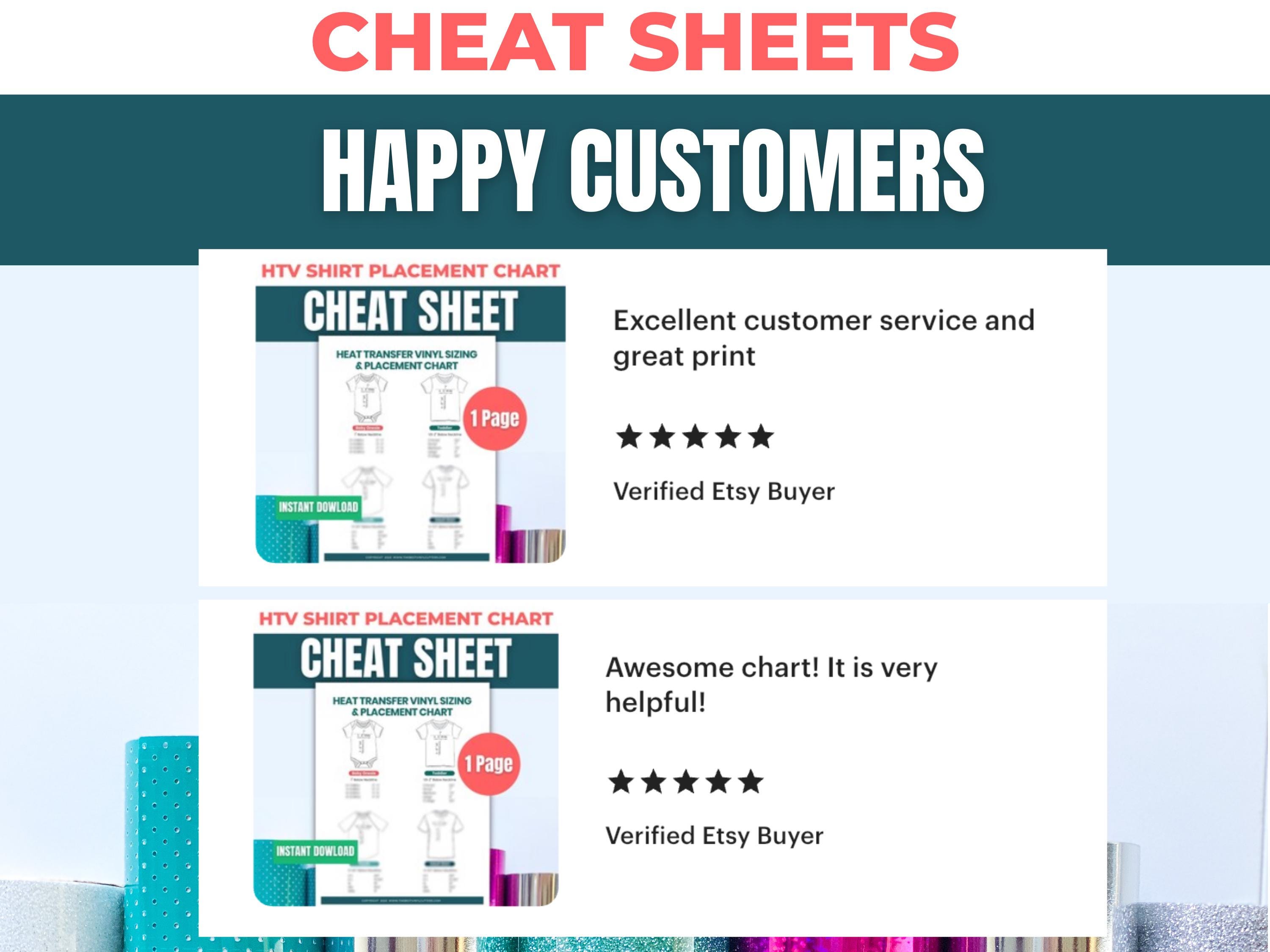 HTV Shirt Decals Placement Size Chart Printable Cheat Sheet | Heat ...