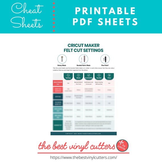 Printable Cheat Sheets for Cricut Maker Felt Cut Settings - Etsy