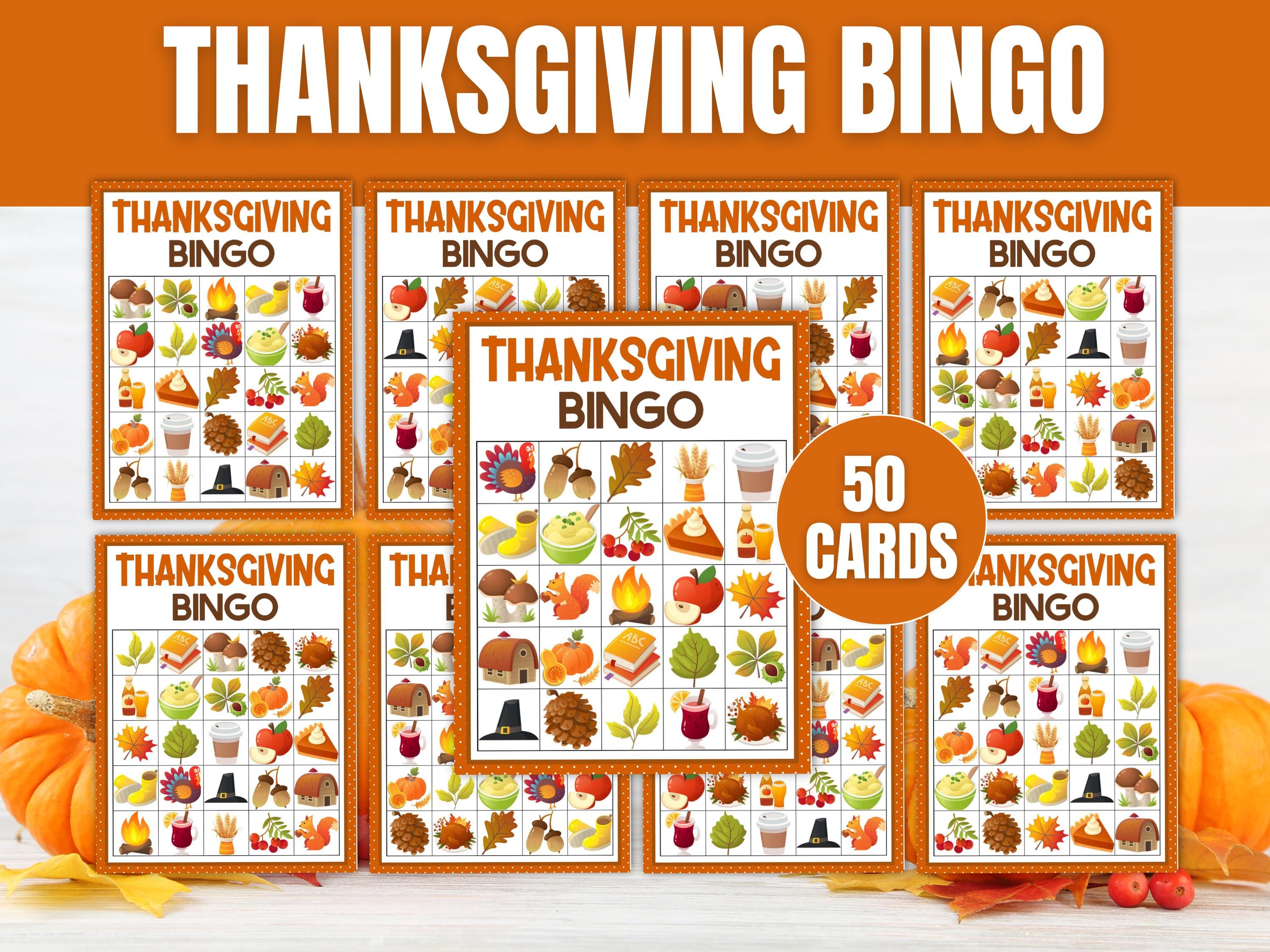 50 Printable Thanksgiving Bingo Cards Including Tokens + Calling Cards ...