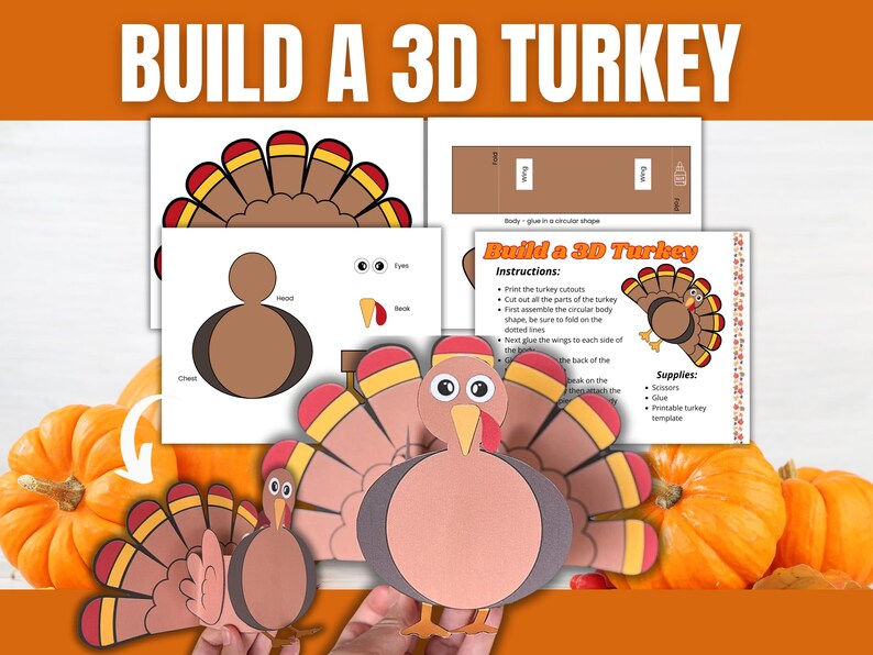 Build a 3D Turkey Craft for Kids | Thanksgiving Paper Craft | Printable ...