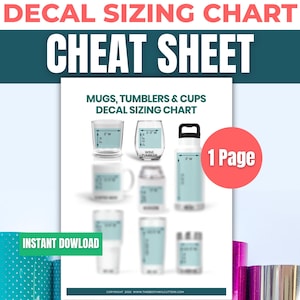 Printable Vinyl Decal Sizing Chart Cheat Sheet for Mugs, Tumblers ...