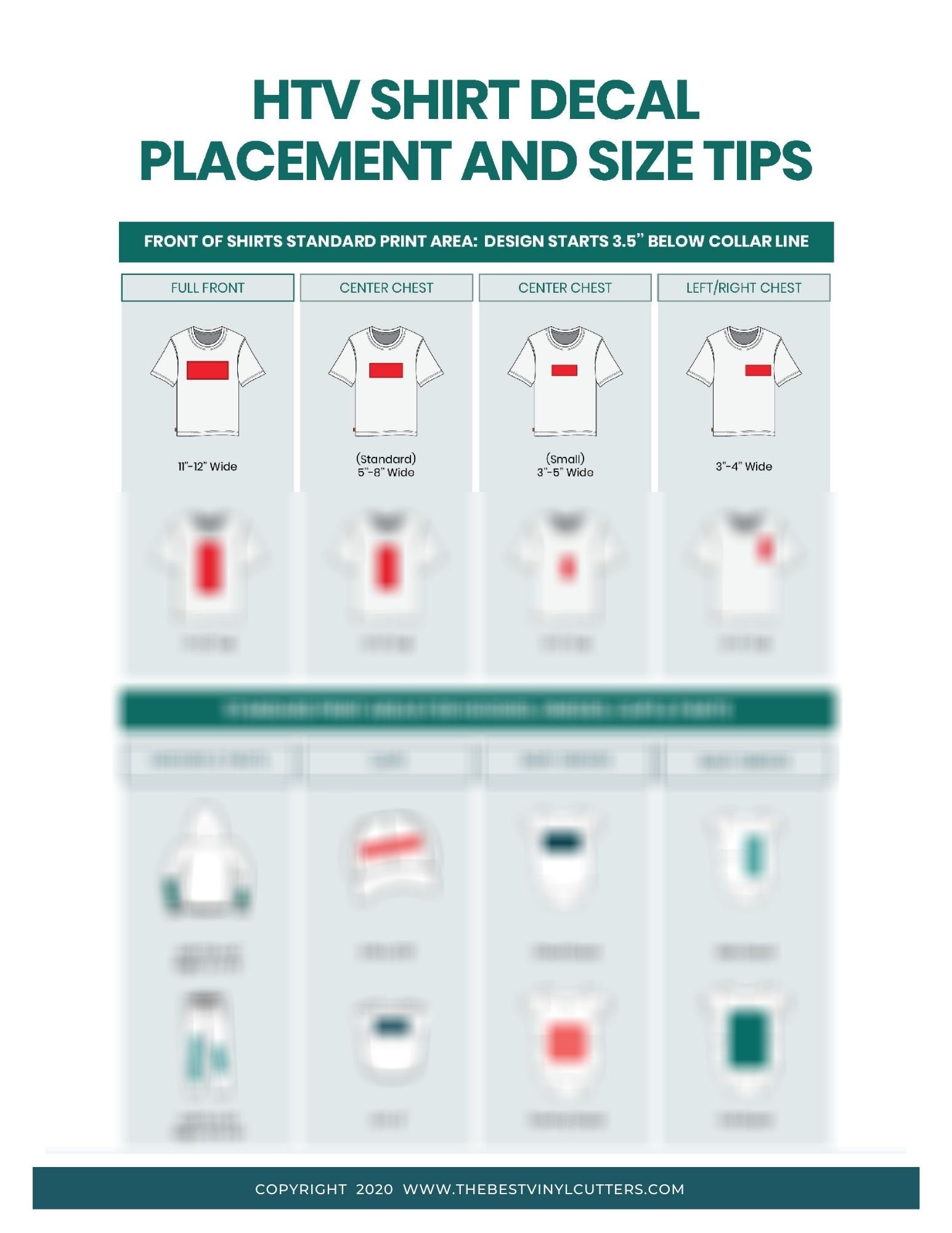 HTV Shirt Decals Placement and Size Chart Printable Cheat Sheet | Heat ...
