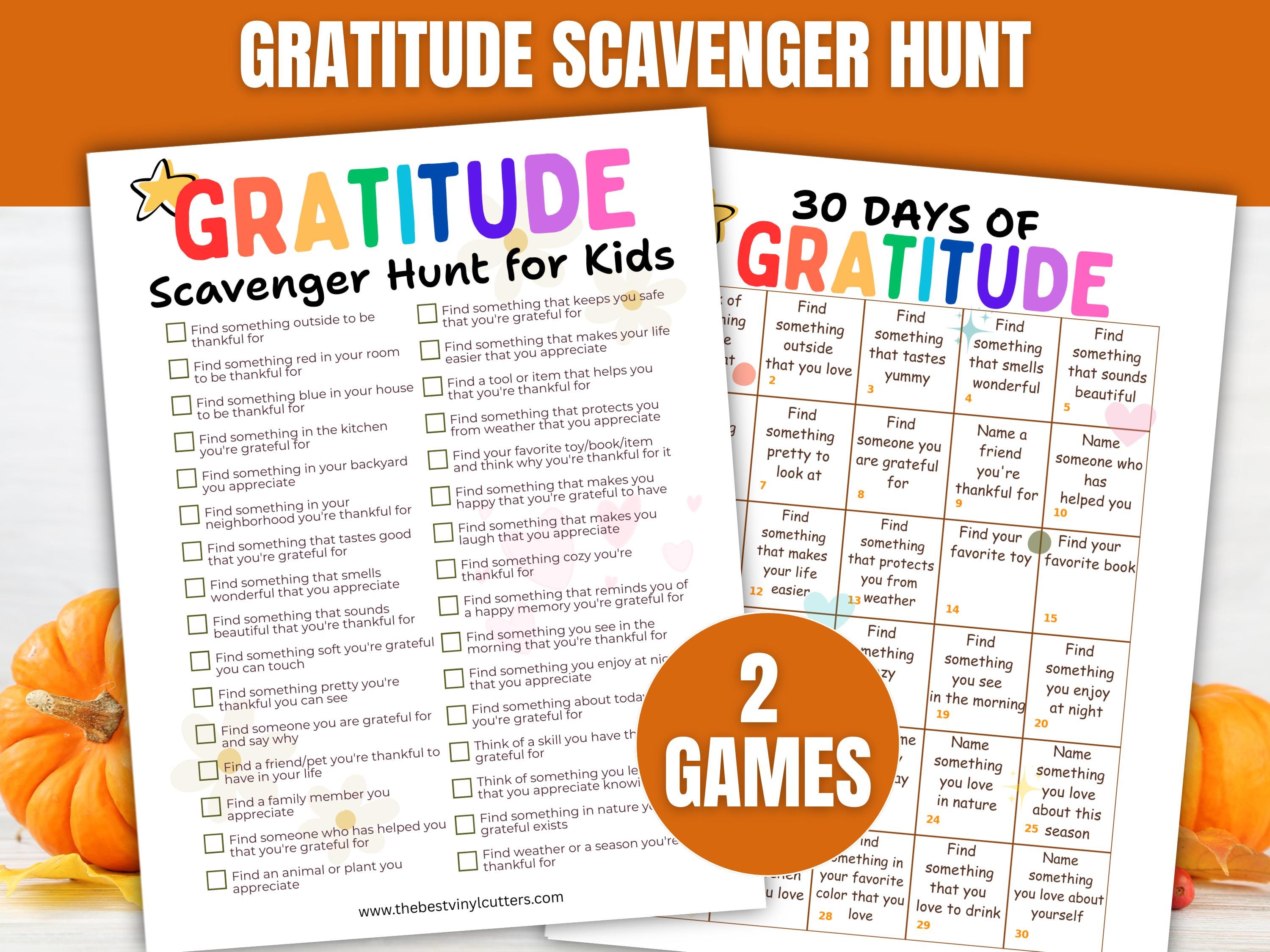 Printable Gratitude Scavenger Hunt for Kids | 30 Days of Thankfulness ...