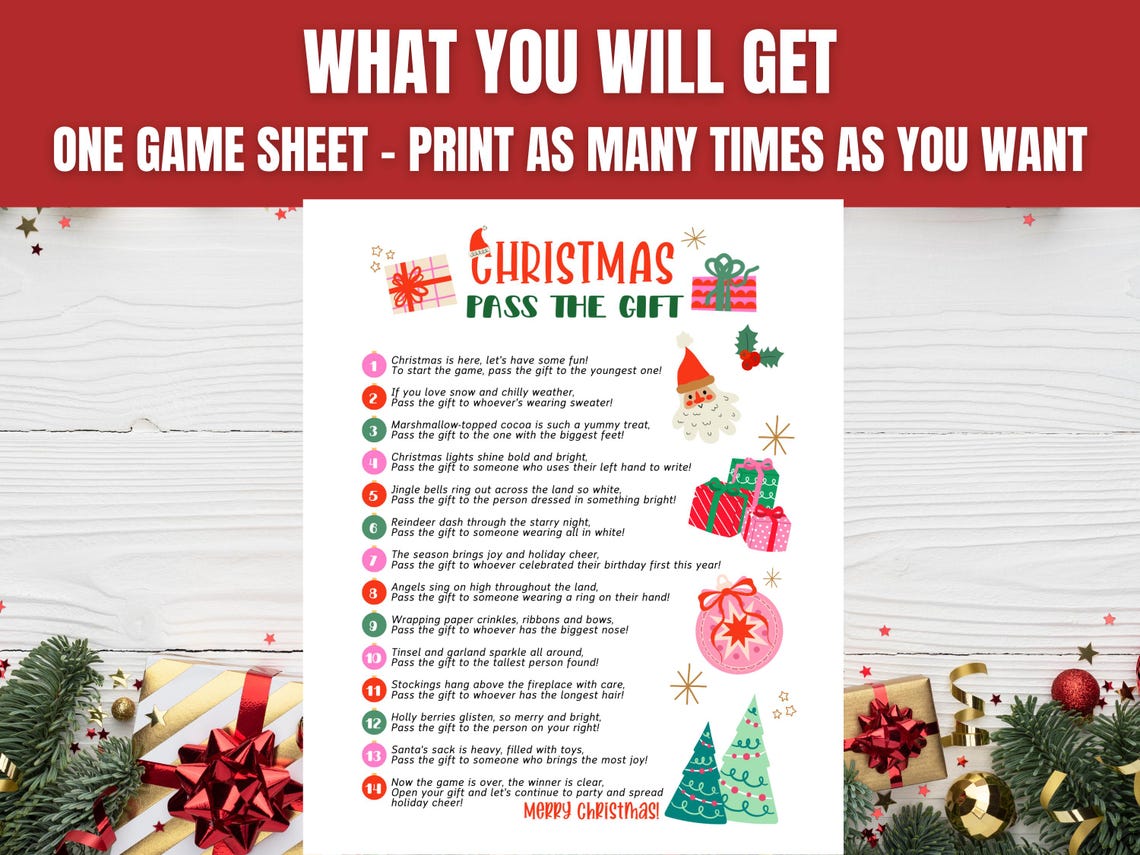 Printable Christmas Pass the Parcel Party Game | Holiday Gift Passing ...