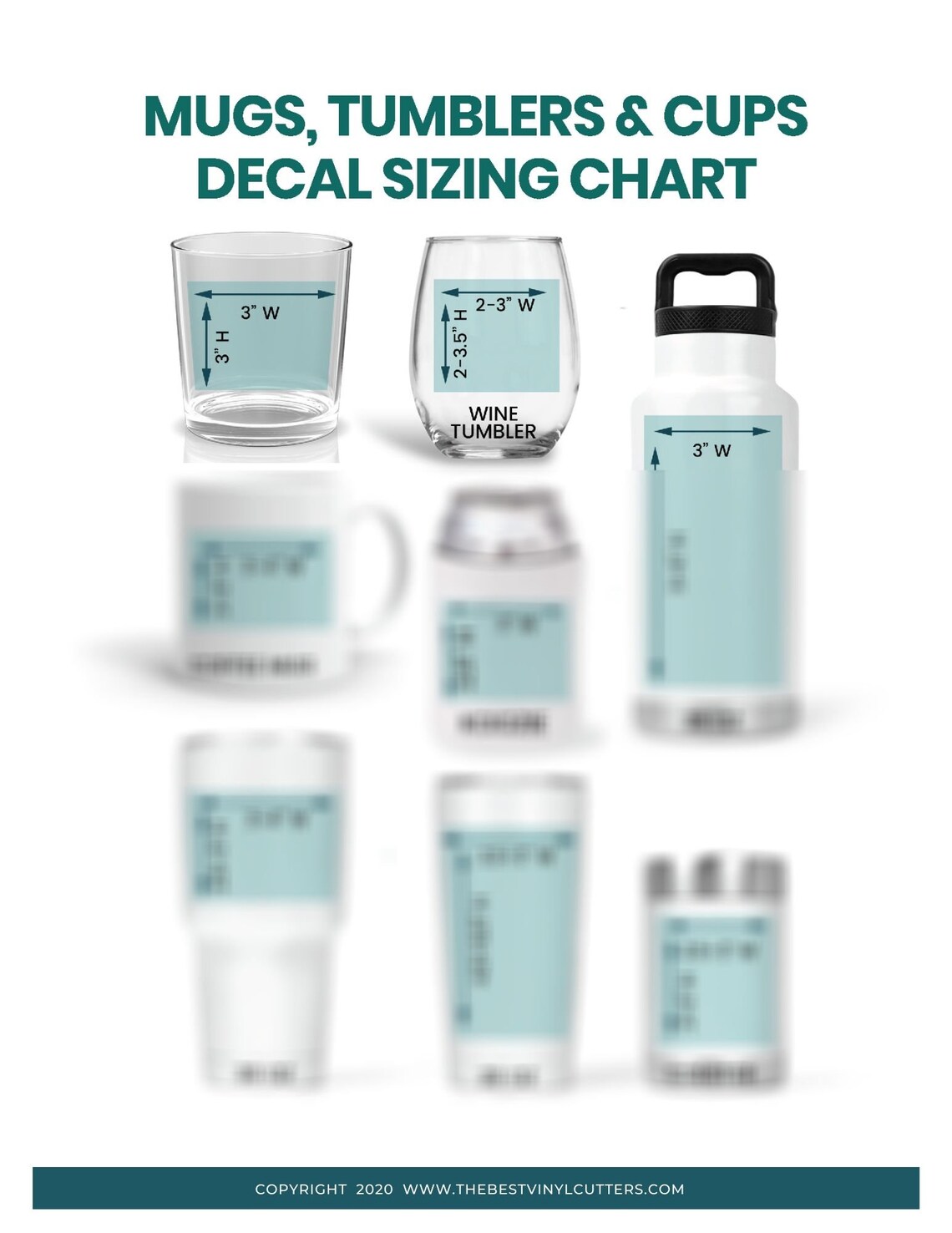 Printable Vinyl Decal Sizing Chart Cheat Sheet for Mugs, Tumblers ...