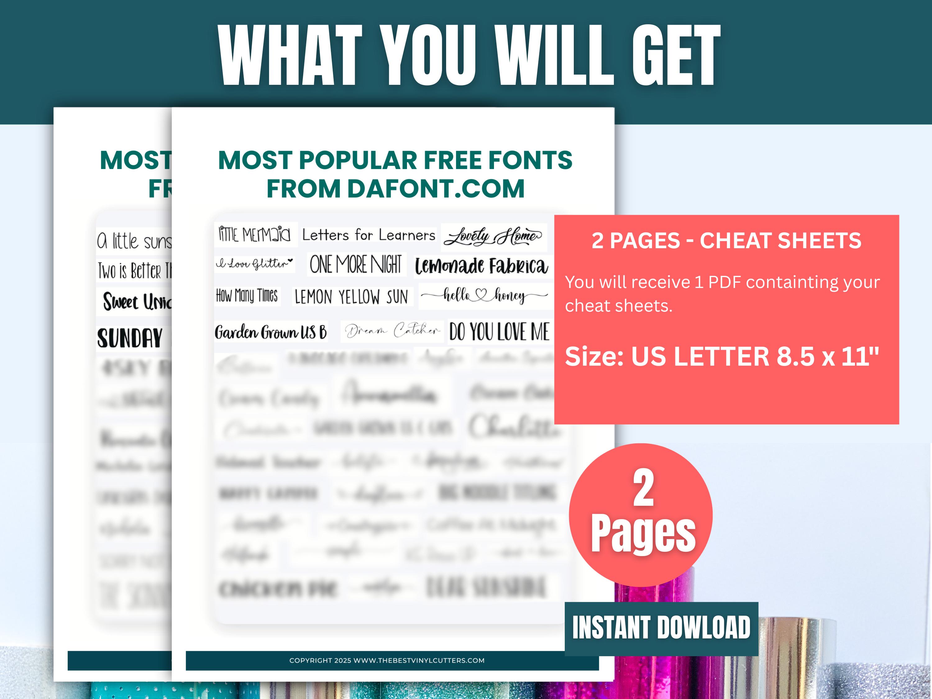 Printable Cheat Sheets for Popular Free Fonts From Dafont.com | Cricut ...