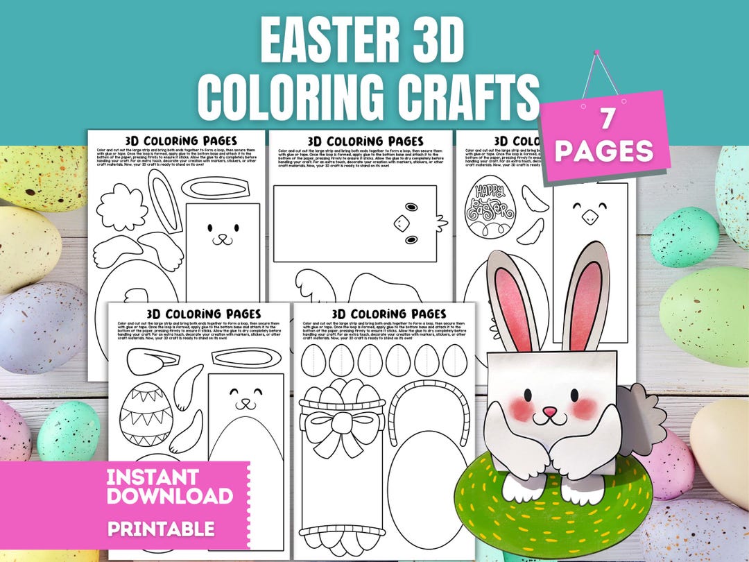 Printable 3D Easter Coloring Cutout Craft for Kids | Spring Bunny ...