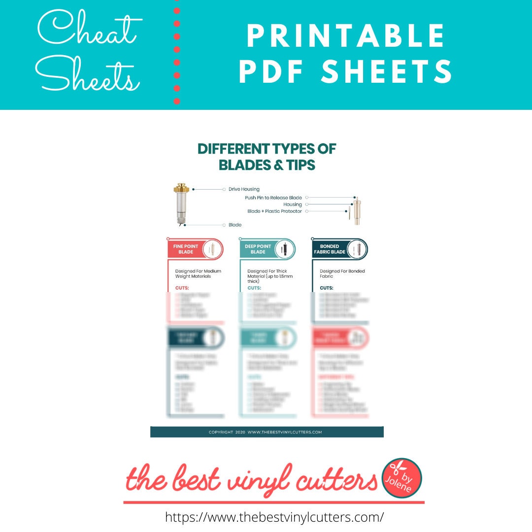 Printable Cheat Sheets for Cricut Blades and Tips - Beginners Guide PDF ...