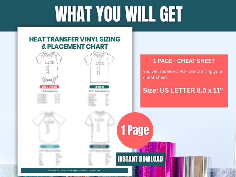 HTV Shirt Decals Placement Size Chart Printable Cheat Sheet | Heat ...