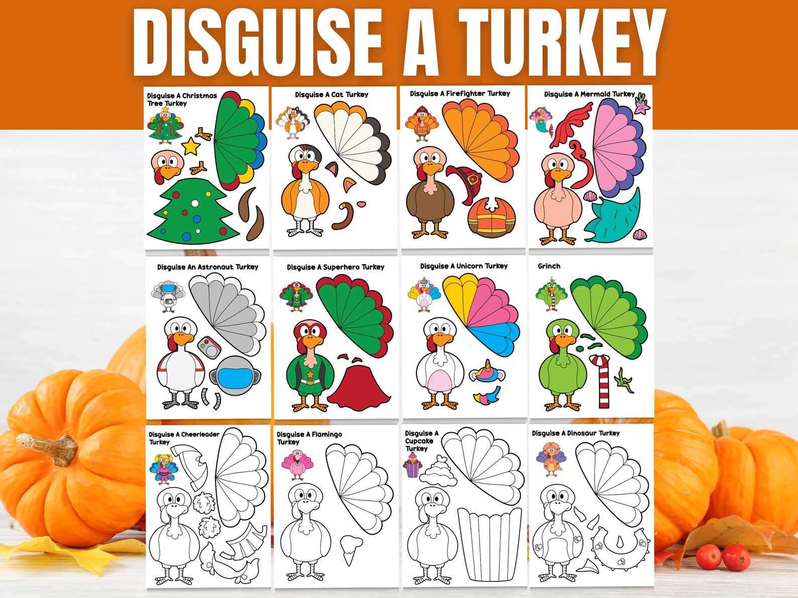 20 X Disguise a Turkey Kids Paper Craft Mega Bundle | Thanksgiving Home ...