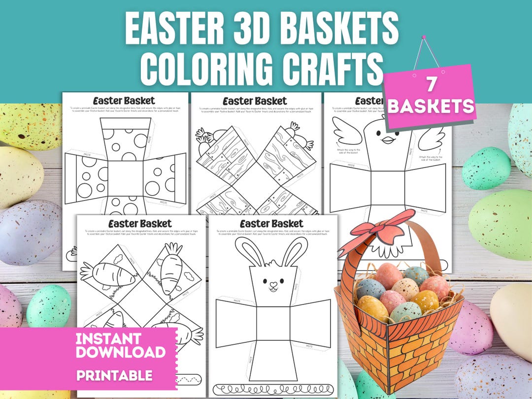 Printable Build a 3D Easter Basket Coloring Cutout Craft for Kids ...