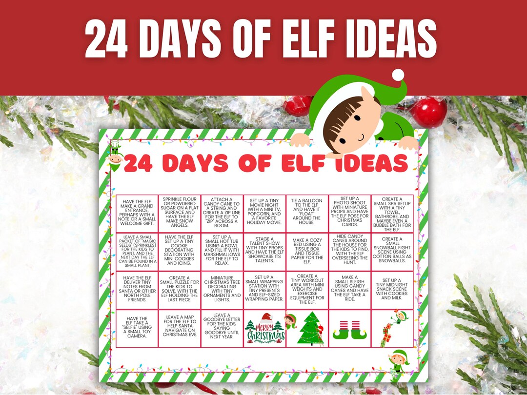 Elf Calendar Printable for Families, Christmas Elf Ideas Calendar, 24 ...