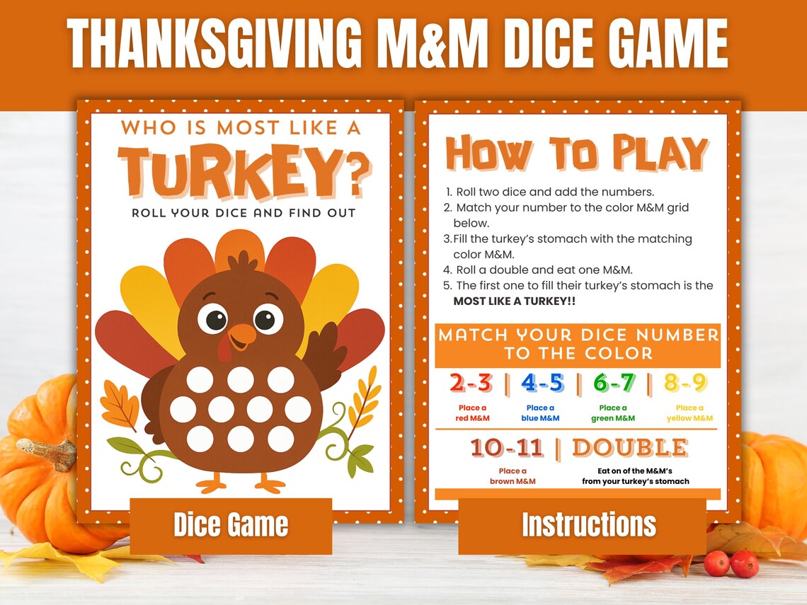 Printable Thanksgiving Kids Dice Game | Who is Most Like the Turkey M&m ...