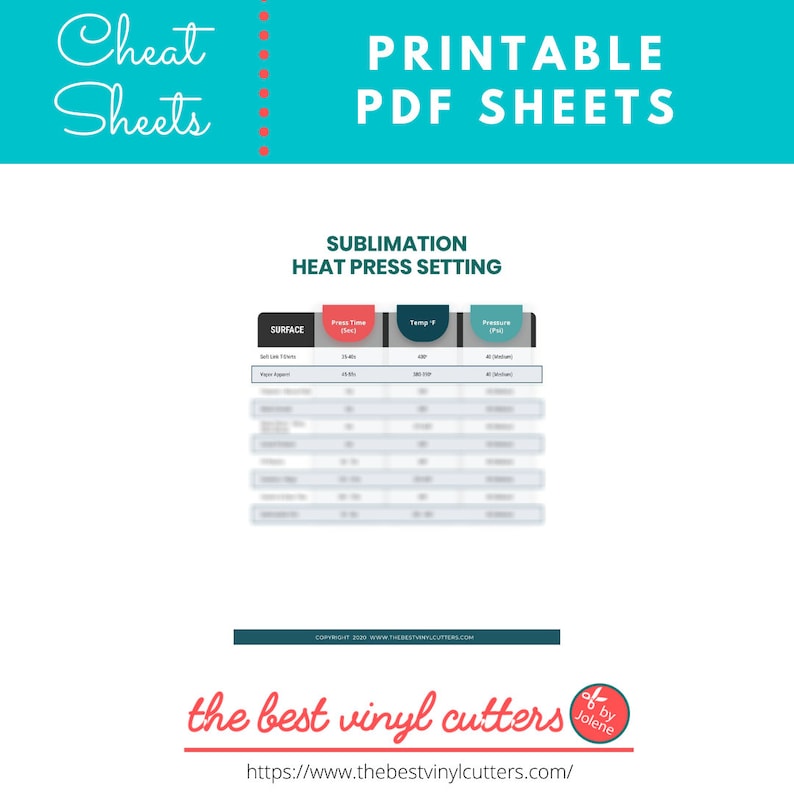 Printable Cheat Sheets for Sublimation Heat Press Temperature Settings ...