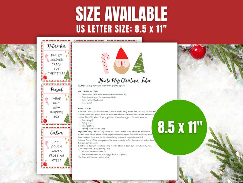 Printable Christmas Taboo | Holiday Printable | Family, Group Party or ...