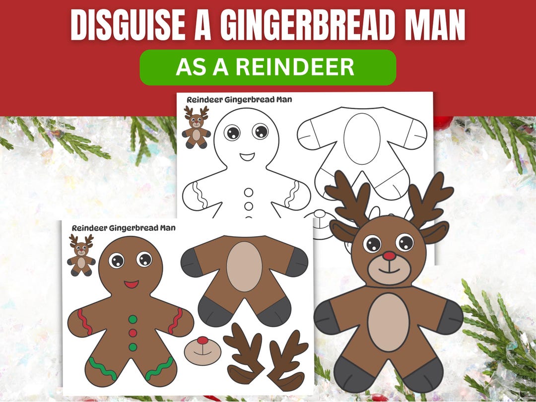 Disguise a Gingerbread Man as a Reindeer Printable Craft for Kids ...