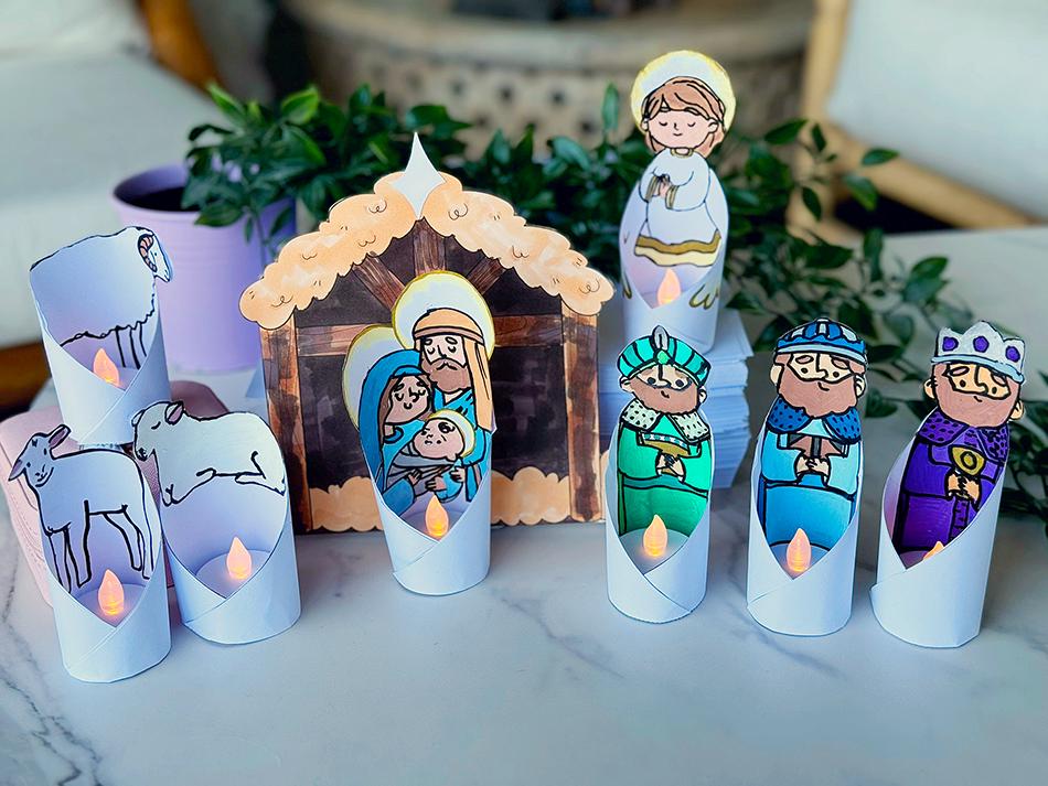 Printable Build a Nativity Scene Paper Candle Holders Craft | Birth of ...
